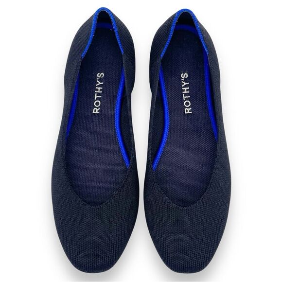 Rothy's | Shoes | Rothys The Flat In Solid Black With Royal Blue Trim ...
